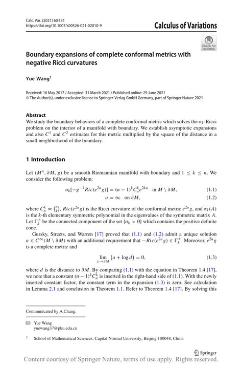 Boundary Expansions Of Complete Conformal Metrics With Negative Ricci Curvatures