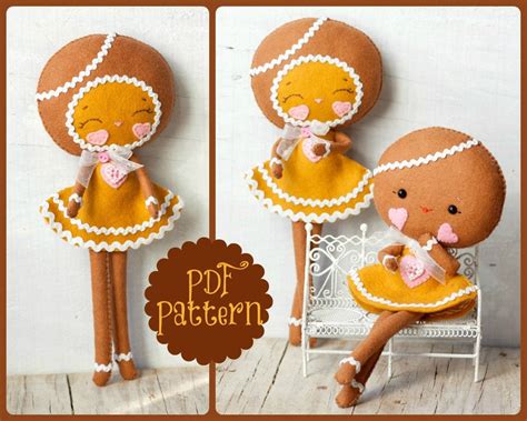 Pdf Gingerbread Girls Plush Doll Pattern Softie Pattern Soft Felt Toy Pattern Etsy