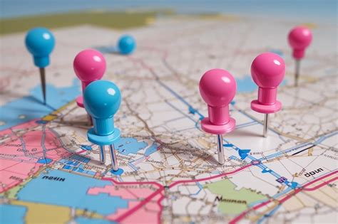Premium Ai Image Pink And Blue Pushpins Showing Marking Location On Map