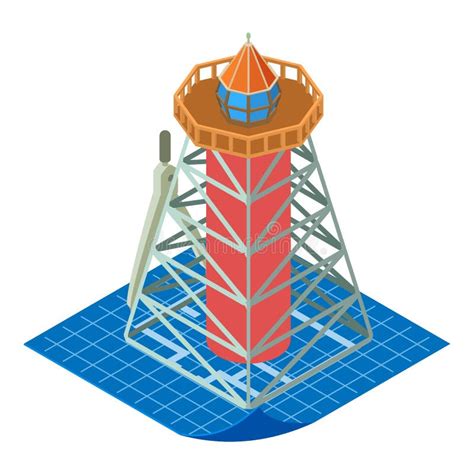 Lighthouse Project Icon Isometric Vector Beacon Model On Blue Print