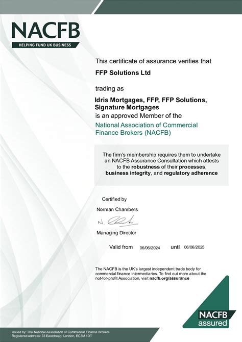 Certificate Of Assurance Ffp Finance Consultancy In St Asaph