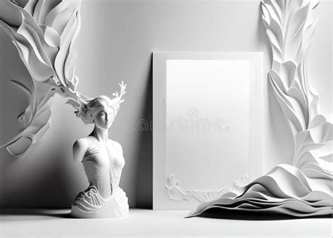 Marco Vertical Con Busto Gris Blanco Sobre Pared Plantilla De Mockup