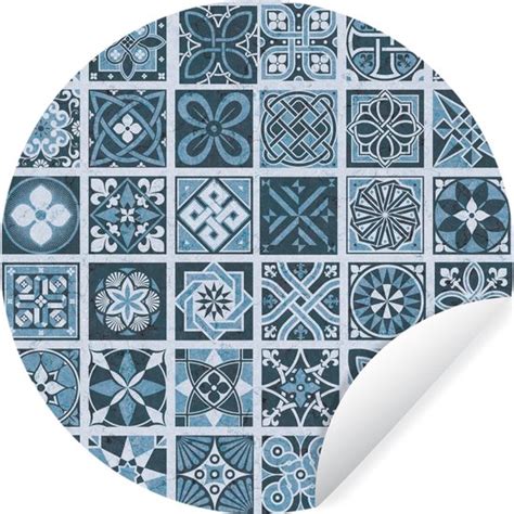 WallCircle Muurstickers Behangcirkel Bloemen Blauw Patronen