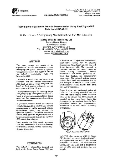 Pdf Stand Alone Spacecraft Attitude Determination Using Real Flight Gps Data From Uosat 12