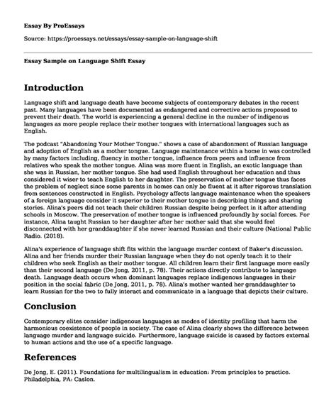📗 Essay Sample On Language Shift Free Essay Term Paper Example