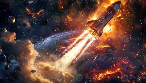 Epic Rocket Launch Into Fiery Outer Space In A Stunning Cosmic Blaze Of