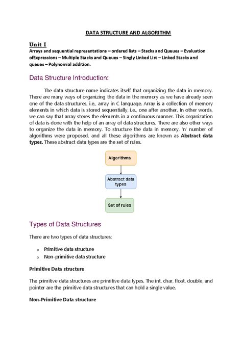 Data Structure And Algorithms Unit I Arrays Stacks And Queues
