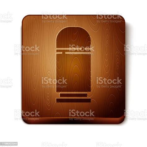 흰색 배경에 격리 된 갈색 카트리지 아이콘입니다 산탄총 사냥 총기 카트리지 사냥 소총 총알 아이콘 나무 사각형 버튼입니다 벡터 일러스트레이션 구경에 대한 스톡 벡터 아트 및