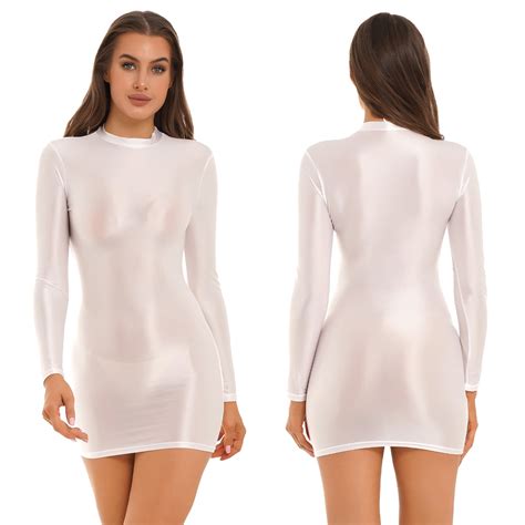 Inhzoy Sexy Women Oil Glossy Micro Mini Dress Tight Pencil Short Dress
