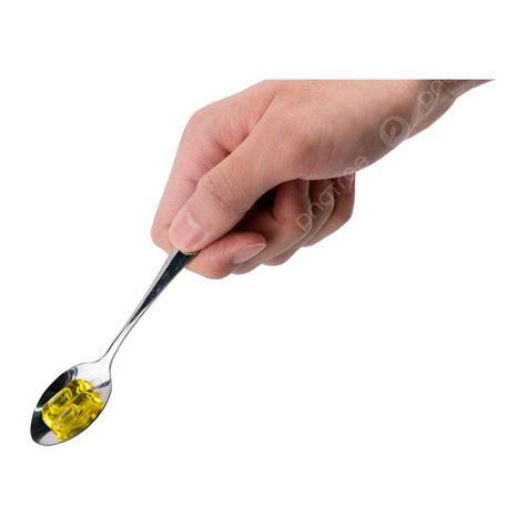 Mano Sosteniendo Cuchara Material De Medicina De Aceite De Hígado De