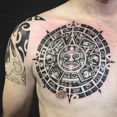 Polynesian Chest Piece Part Of Mayan Calendar Tattoo