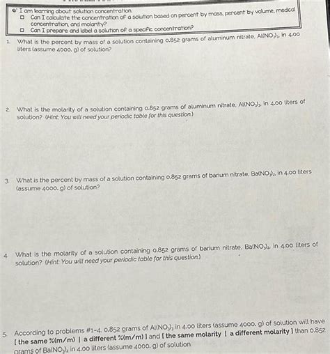 [answered] 1 I Am Learning About Solution Concentration Can I Calculate