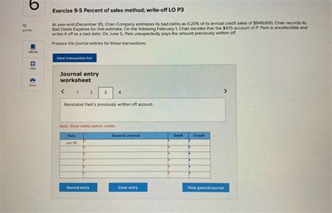 Solved 6 Exercise 9 5 Percent Of Sales Method Write Off LO Chegg