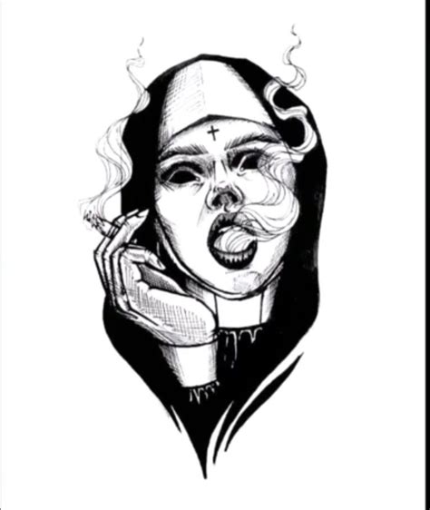 Эскиз монашка с сишаретой Tatoeage Ideeën Tatoeage Inspiratie Een Tatoeage