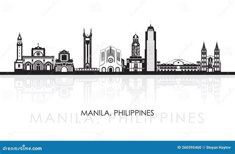 Silhouette Skyline Panorama Of City Of Manila Philippines Stock Vector