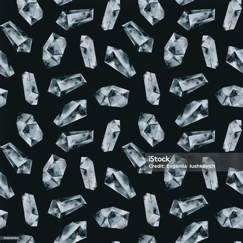 회색 결정 인디고 스톤 다이아몬드 수채화 그리기 손 그리기 원활한 패턴 0명에 대한 스톡 벡터 아트 및 기타 이미지 0명 결정체 디자인 Istock