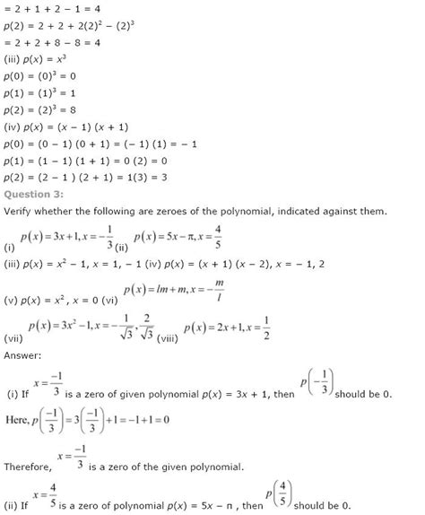 Polynomials Maths Class 9 Chapter 2 Question Answer