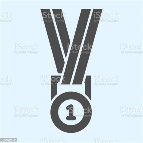 메달 솔리드 아이콘입니다 중앙에 1 위를 차지한 목걸이 상 스포츠 벡터 디자인 개념 흰색 배경에 문말 스타일의 그림 웹 및 응용
