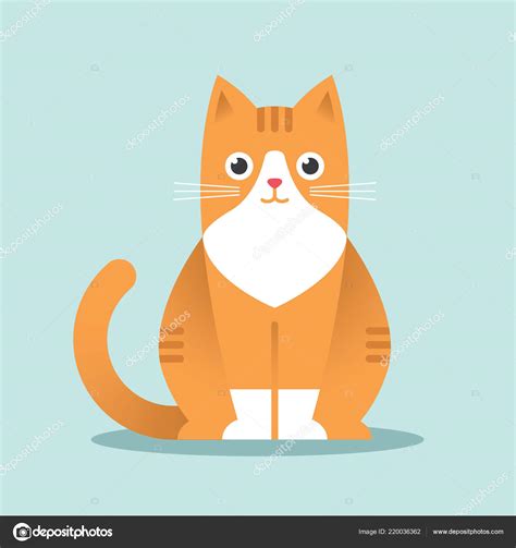 Cute Sitting Red Cat Illustration Flat Style Happy Ginger Kitten Stock