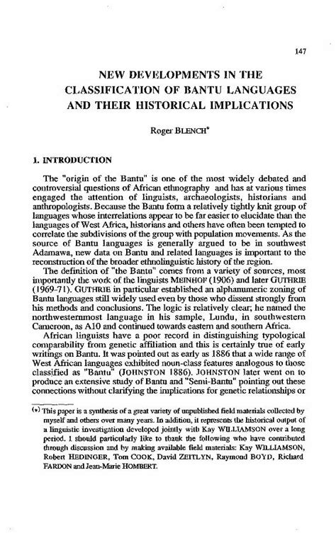 Pdf New Developments In The Classification Of Bantu Languages