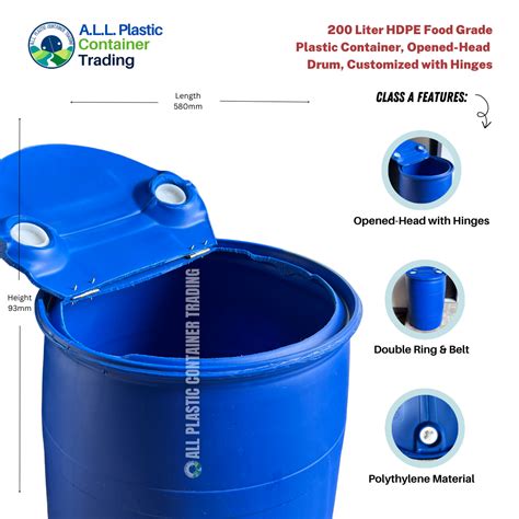 200 Liter Hdpe Food Grade Plastic Container Drum Opened Head Drum