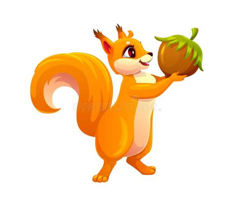 Cartoon Funny Squirrel Character With Acorn Nut Stock Vector