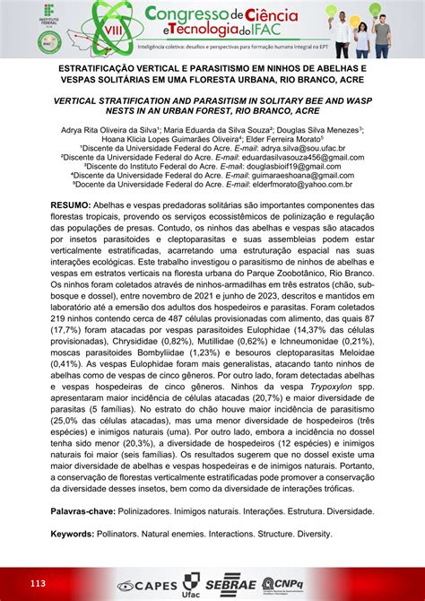Pdf EstratificaÇÃo Vertical E Parasitismo Em Ninhos De Abelhas E