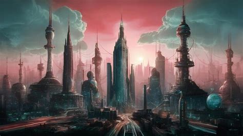 Premium Photo | Raster illustration of metropolis of the future at dawn ...