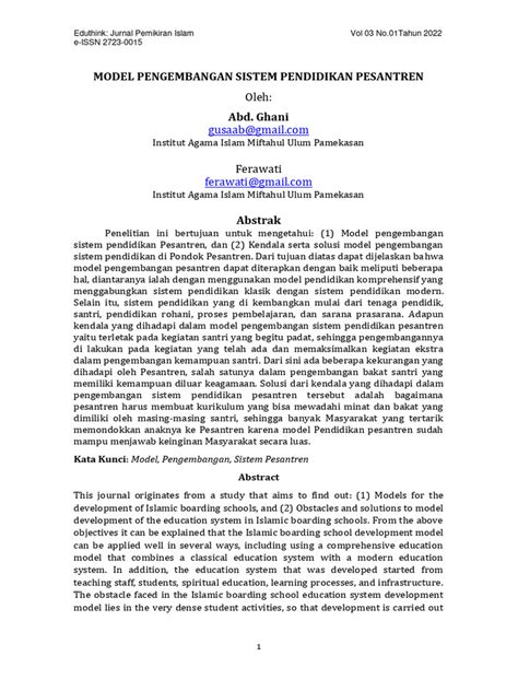 Model Pengembangan Pendidikan Pesantren Pdf Karier And Perkembangan