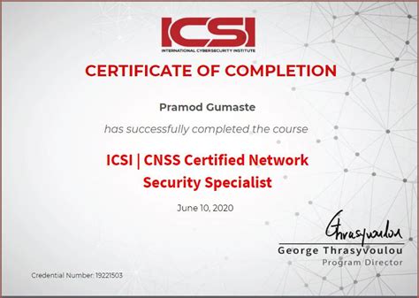 Successfully Completed Cnss Certificate Pramod Gumaste