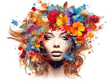 Premium Photo Beautiful Floral Motif Colorful Floral Face Of A