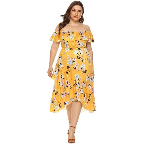 Off Shoulder Dress Plus Size Women Summer Ruffles Grandado
