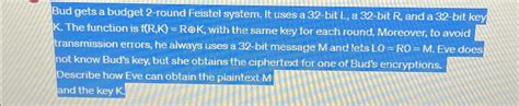 Solved Bud Gets A Budget Round Feistel System It Uses A Chegg