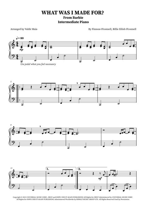 What Was I Made For Arr Valdir Maia By Billie Eilish Sheet Music