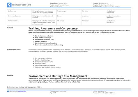 Environmental Management System Template