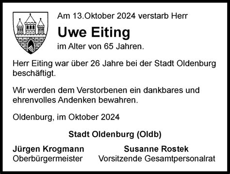 Traueranzeigen Von Uwe Eiting Nordwest Trauer De