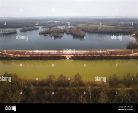 Aerial View Of Serene Seine River Retention Basin With Beautiful