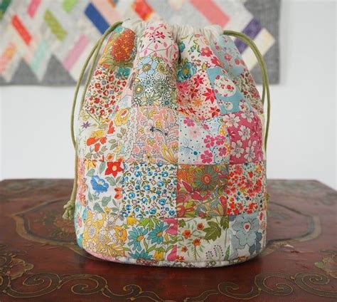 Patchwork Drawstring Bag Sewing Pattern Pdf Tutorial Instant Download