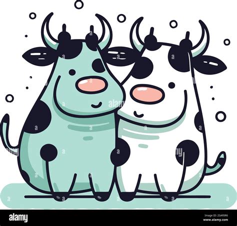 Cute Hand Drawn Vector Illustration Of Two Cute Cows In Love Stock