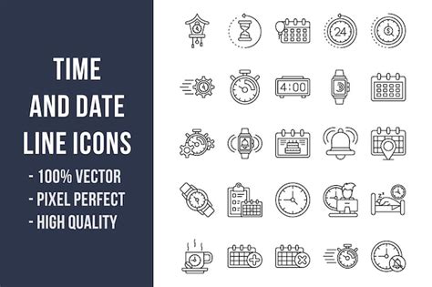 Iconos De Línea De Hora Y Fecha Vector Premium