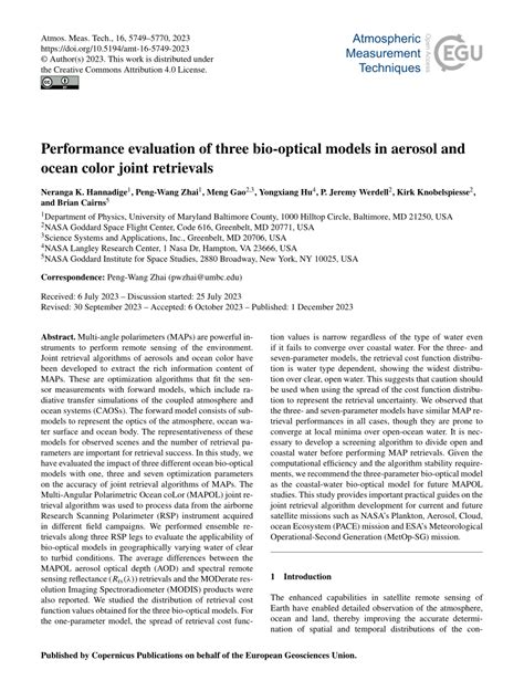 pdf performance evaluation of three bio optical models in aerosol and
