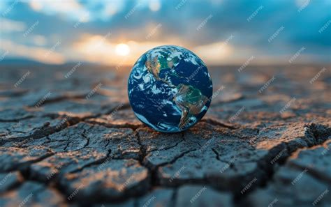 Premium Photo Compact Earth Sphere On Cracked Terrain Showing Climate Variation