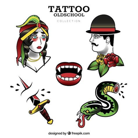 Flat Design Old School Tattoo Collection Vector Free Download
