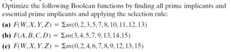Optimize The Following Boolean Functions By Finding