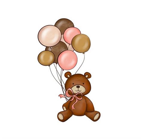 A Brown Teddy Bear Holding Onto Some Balloons