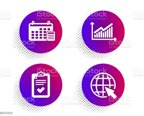 캘린더 그래프 및 체크리스트 아이콘 세트입니다 인터넷 기호입니다 계산기 장치 프리젠 테이션 다이어그램 설문 조사 벡터 0명에 대한 스톡 벡터 아트 및 기타 이미지 Istock