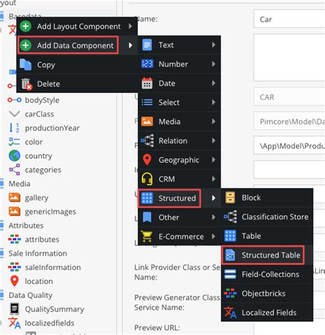 Structured Table Pimcore Development Documentation