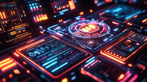 Futuristic Control Panel Interface With Glowing Neon Accents Data
