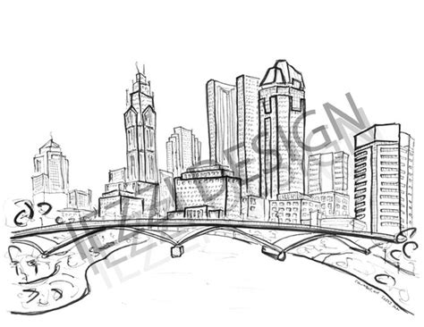 Columbus Ohio Skyline Drawing Free Shipping Trademark Fine Art