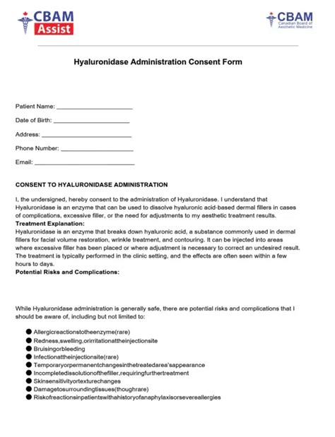 Hyaluronidase Administration Consent Form Cbam Assist